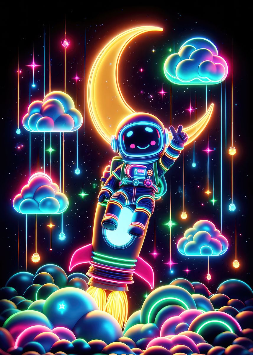 'NEON SPACE' Poster, picture, metal print, paint by Xi Designs | Displate