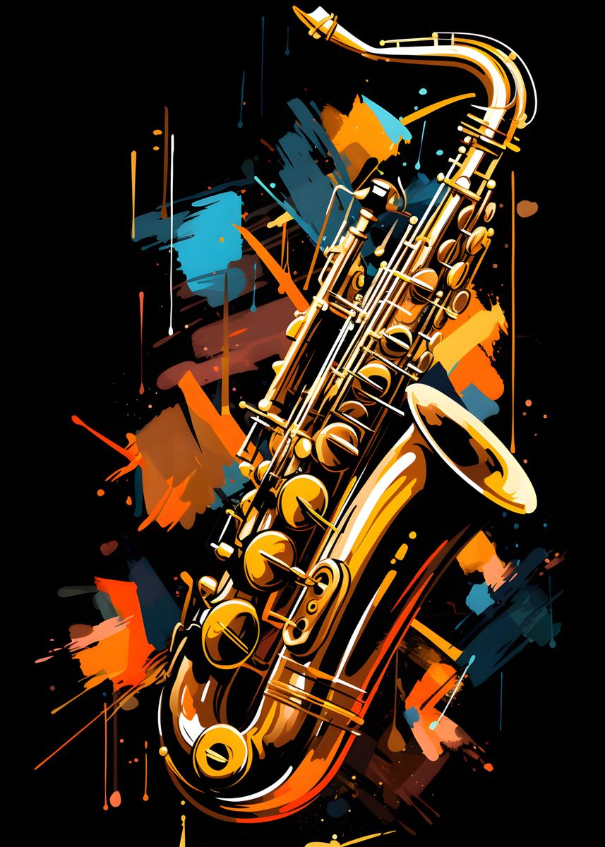 'Saxophone Jazz Painting ' Poster, picture, metal print, paint by Chris ...