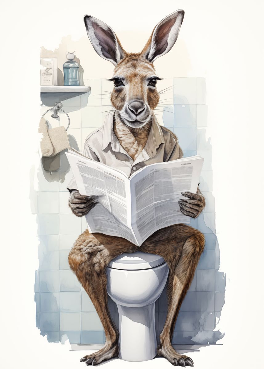 'Kangaroo on Toilet' Poster, picture, metal print, paint by Nerdworld 1 ...