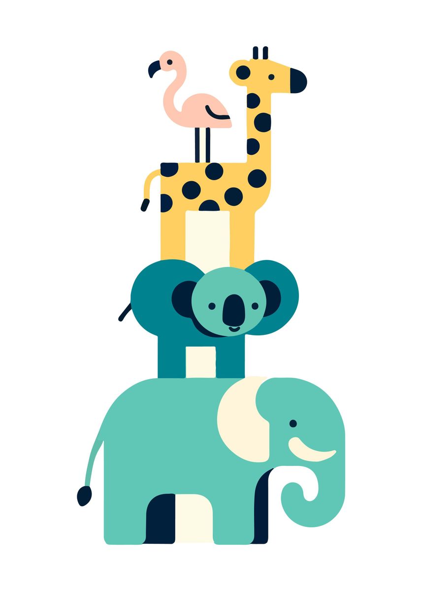 'stack of cartoon animals' Poster, picture, metal print, paint by ...