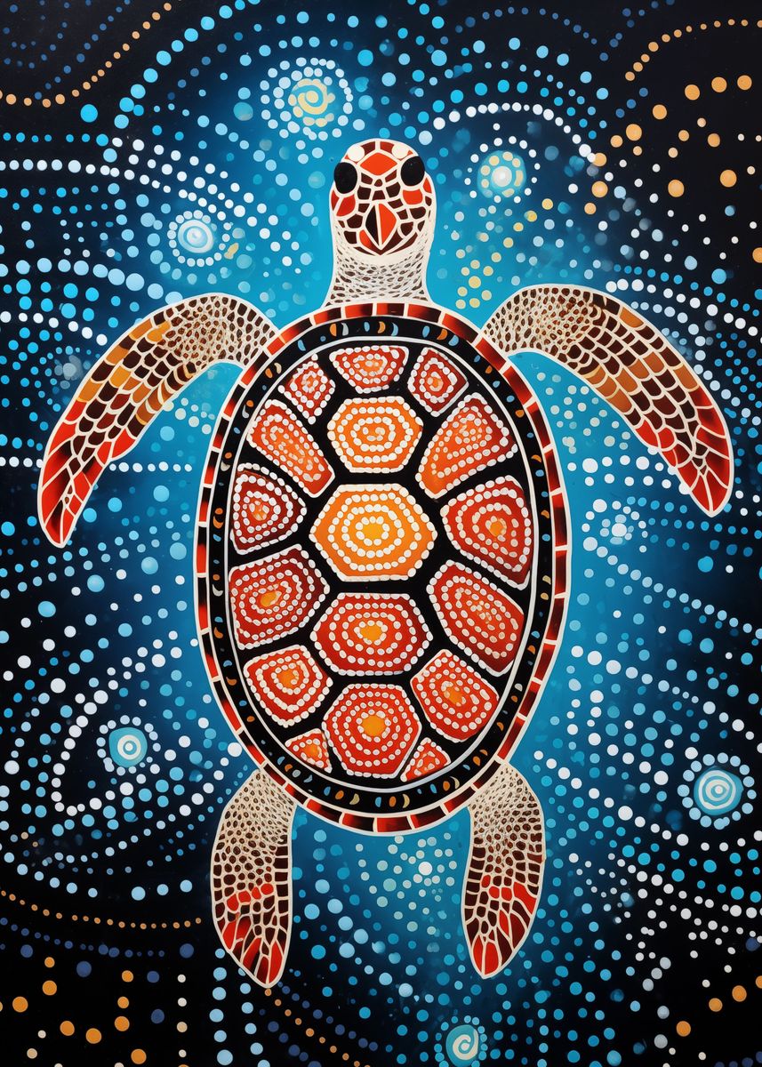 'Aboriginal Turtle Dot ' Poster, picture, metal print, paint by Eline | Displate