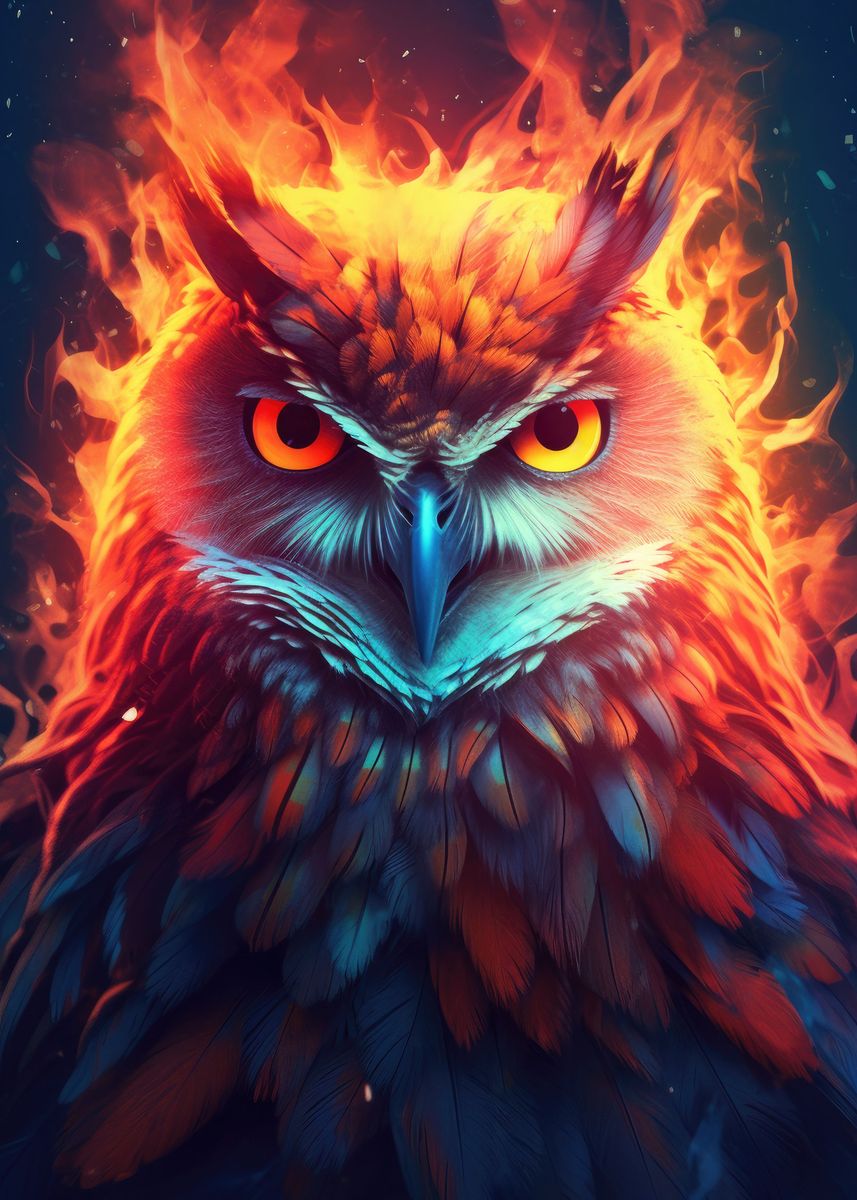 'Owl Flame' Poster, picture, metal print, paint by DecoyDesign | Displate