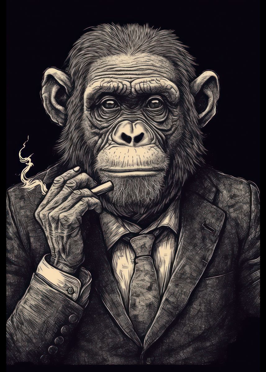 'smoking Chimpanzee' Poster, picture, metal print, paint by Freddie ...