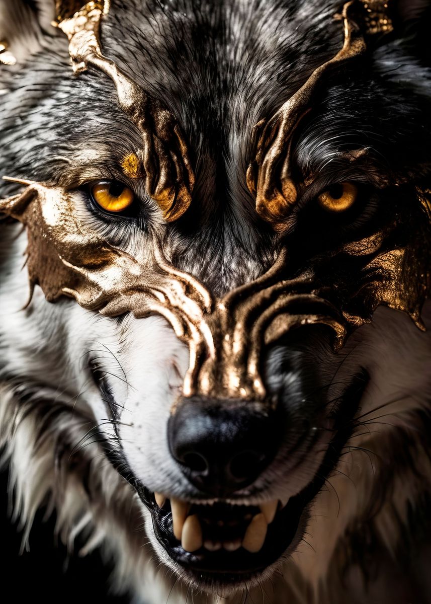 'white and gold wolf ' Poster, picture, metal print, paint by mk studio ...