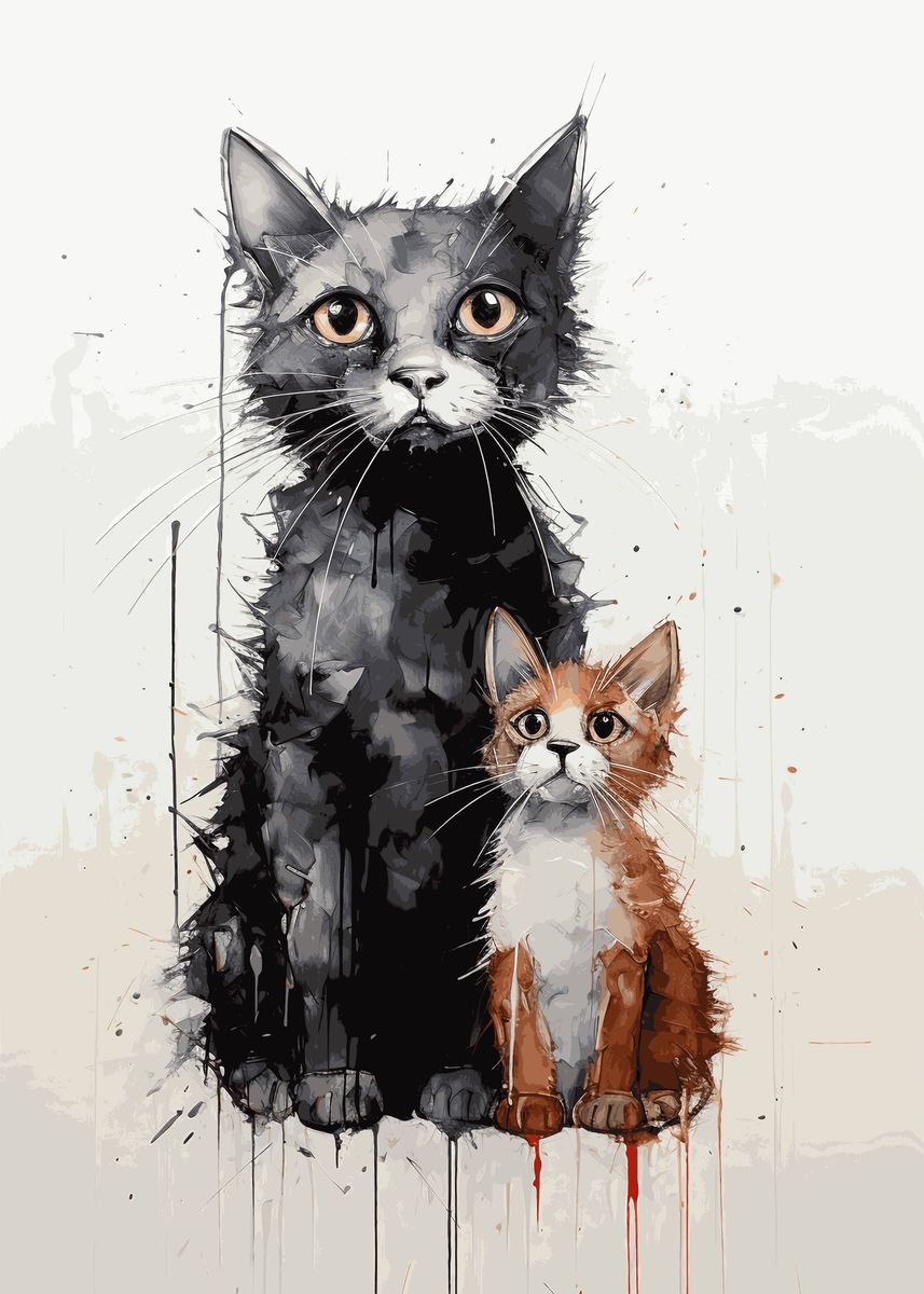 'Wire Cats Duet' Poster, picture, metal print, paint by Psycho Imaging ...