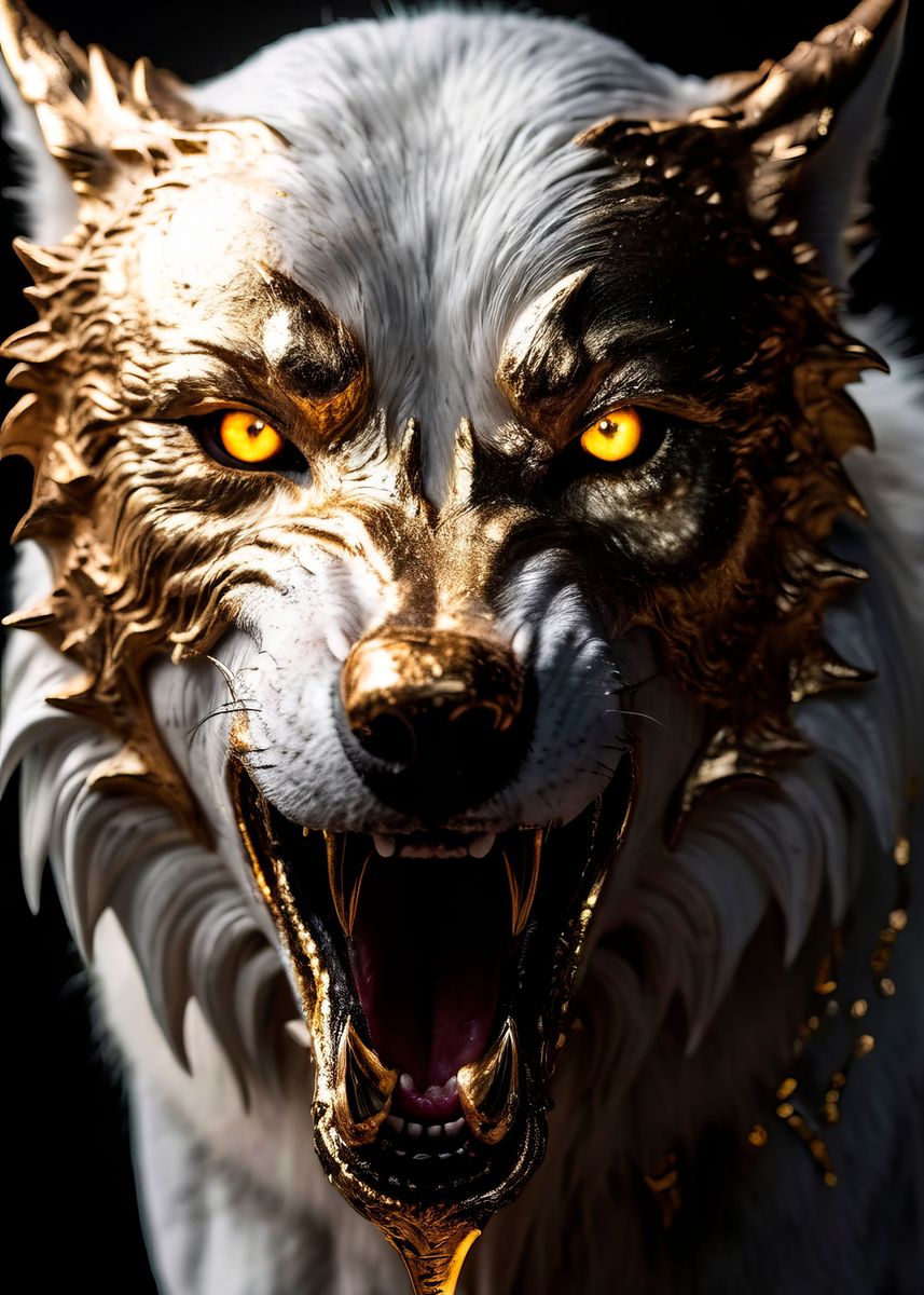 'white and gold wolf' Poster, picture, metal print, paint by MK studio ...