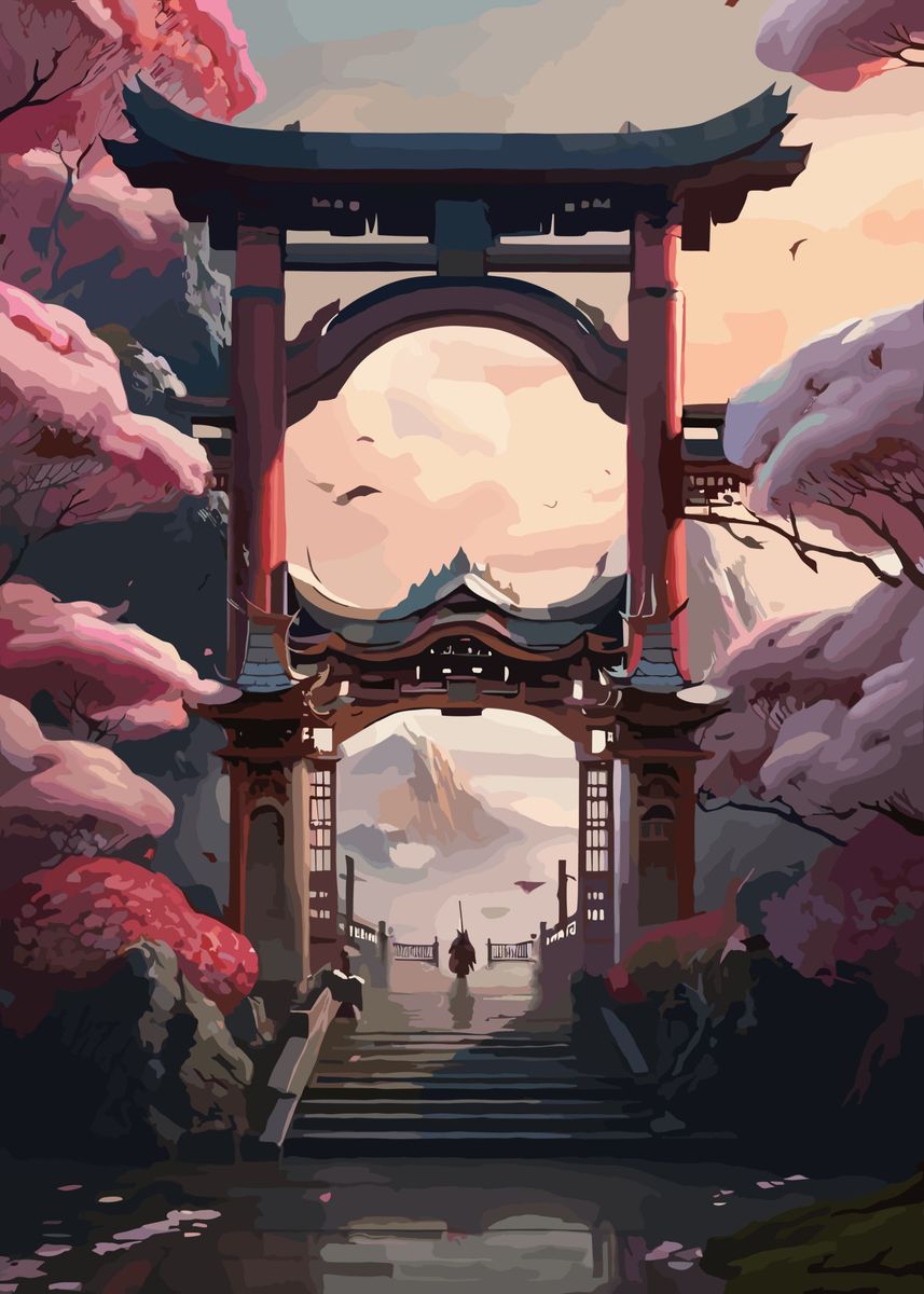 'Japanese fantasy gate' Poster, picture, metal print, paint by Ghanem ...