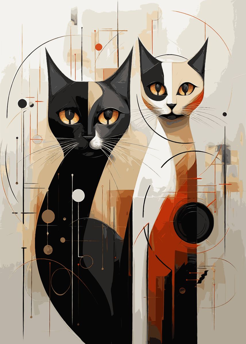 'Abstract Cats Harmony' Poster, picture, metal print, paint by Psycho ...