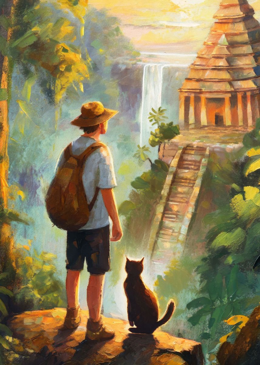 'Jungle Adventure with Cat' Poster, picture, metal print, paint by ...