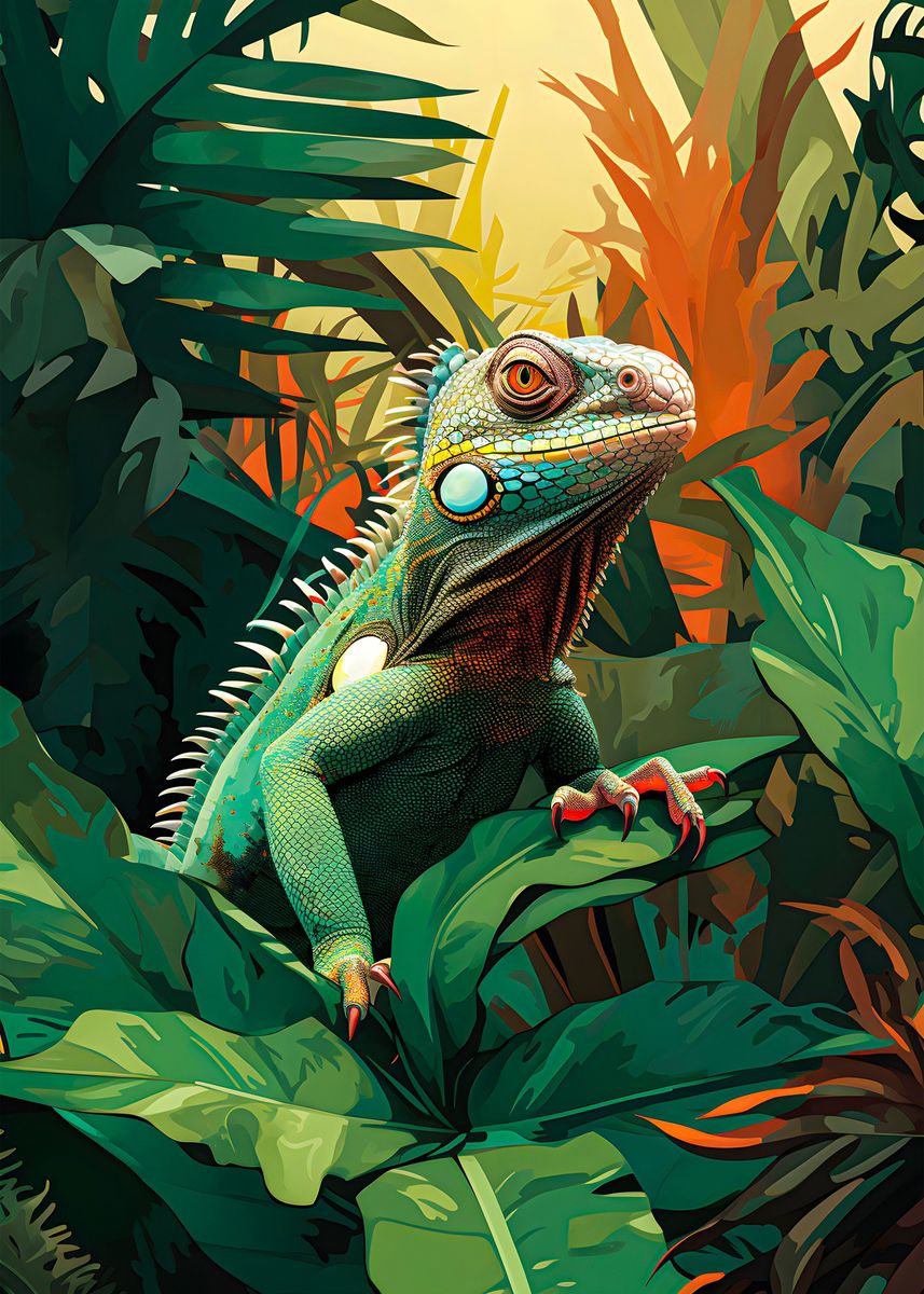 'Lizard Forest' Poster, picture, metal print, paint by Berly | Displate