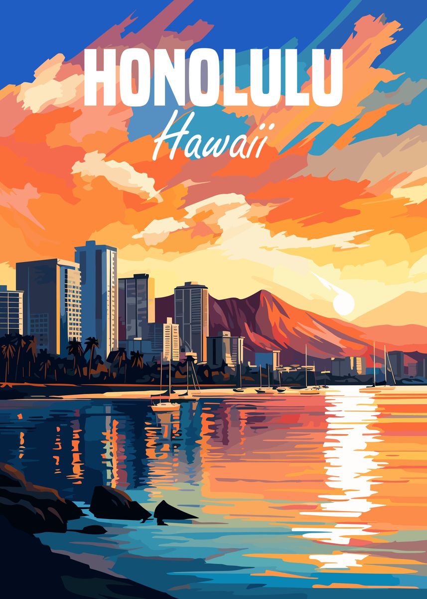 'Hawaii Honolulu' Poster, picture, metal print, paint by Mesh | Displate