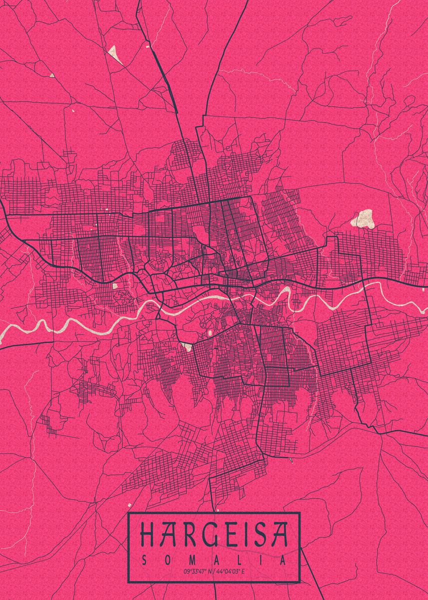 'Hargeisa City Map Blossom' Poster, picture, metal print, paint by ...
