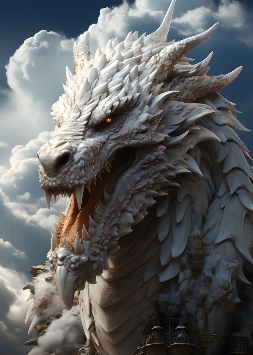 'White Dragon in the Clouds' Poster, picture, metal print, paint by ...