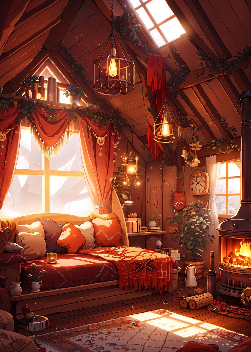 'Cozy Hearth' Poster, picture, metal print, paint by SideygitArt | Displate