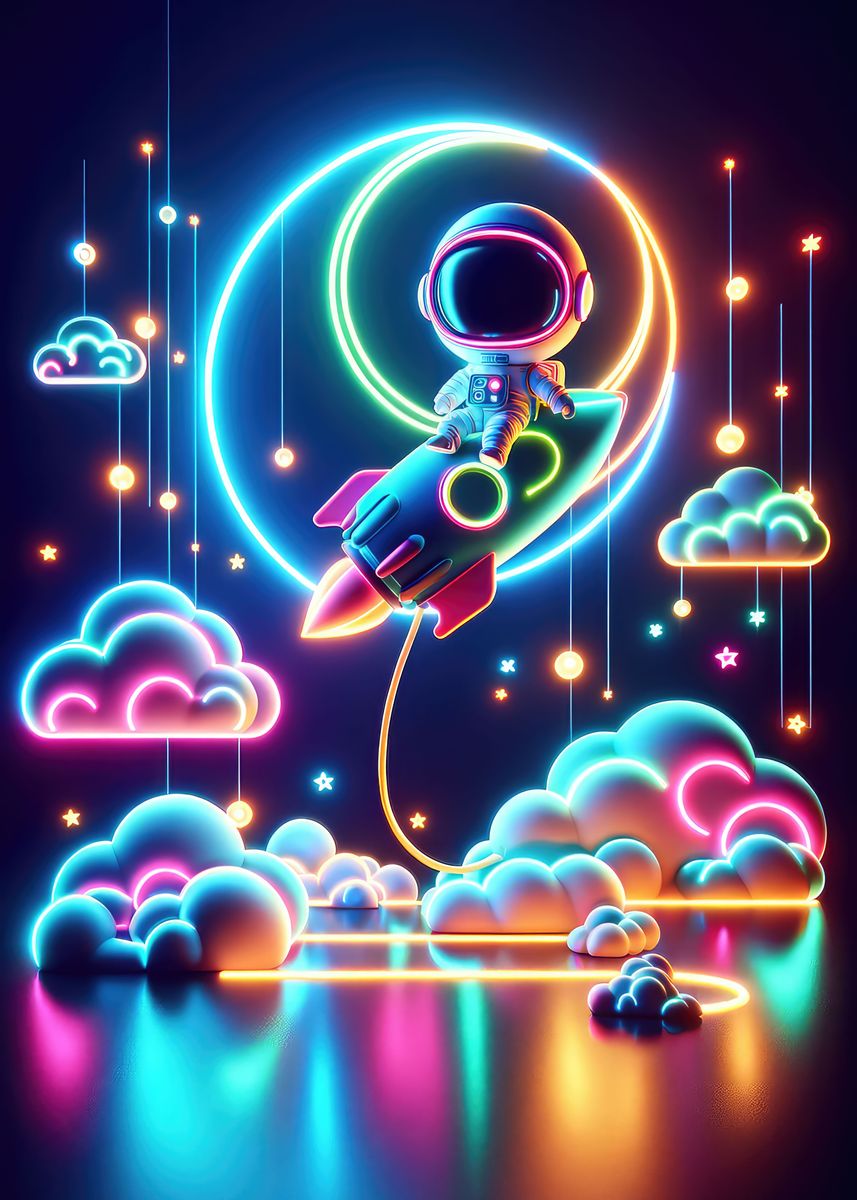 'NEON SAPCE' Poster, picture, metal print, paint by Xi Designs | Displate