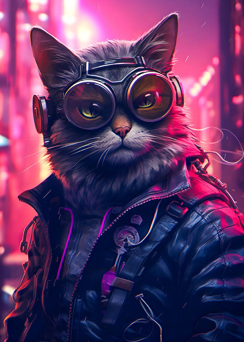 'Cyberpunk Human Cat' Poster, picture, metal print, paint by Rogue Eli ...