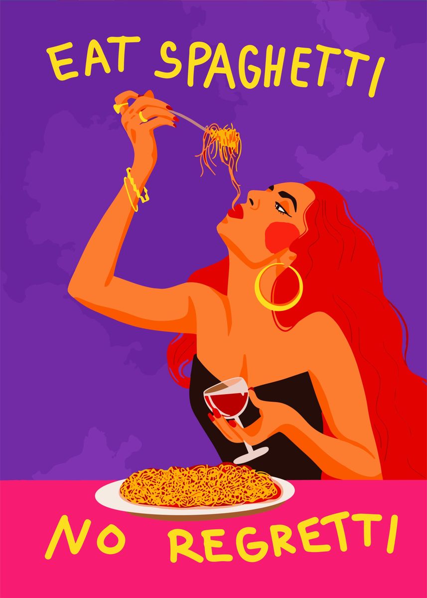 'Eat spaghetti' Poster, picture, metal print, paint by JW Poster | Displate