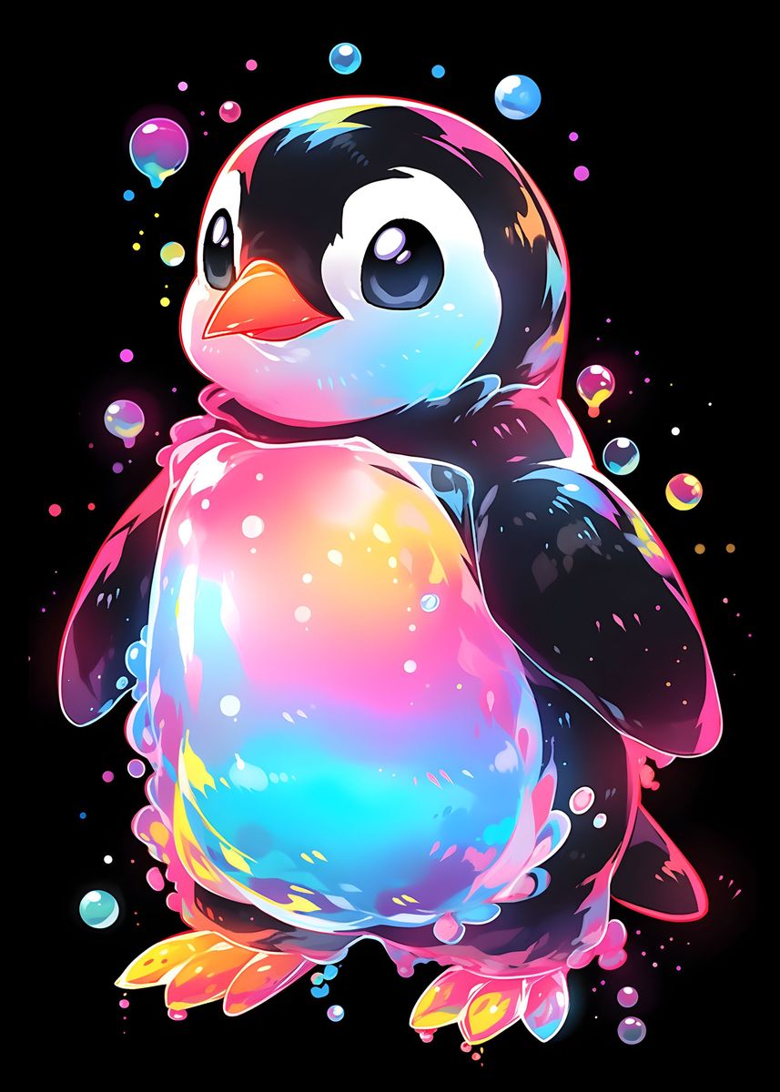 'Penguin Bubbles' Poster, picture, metal print, paint by Alexander ...