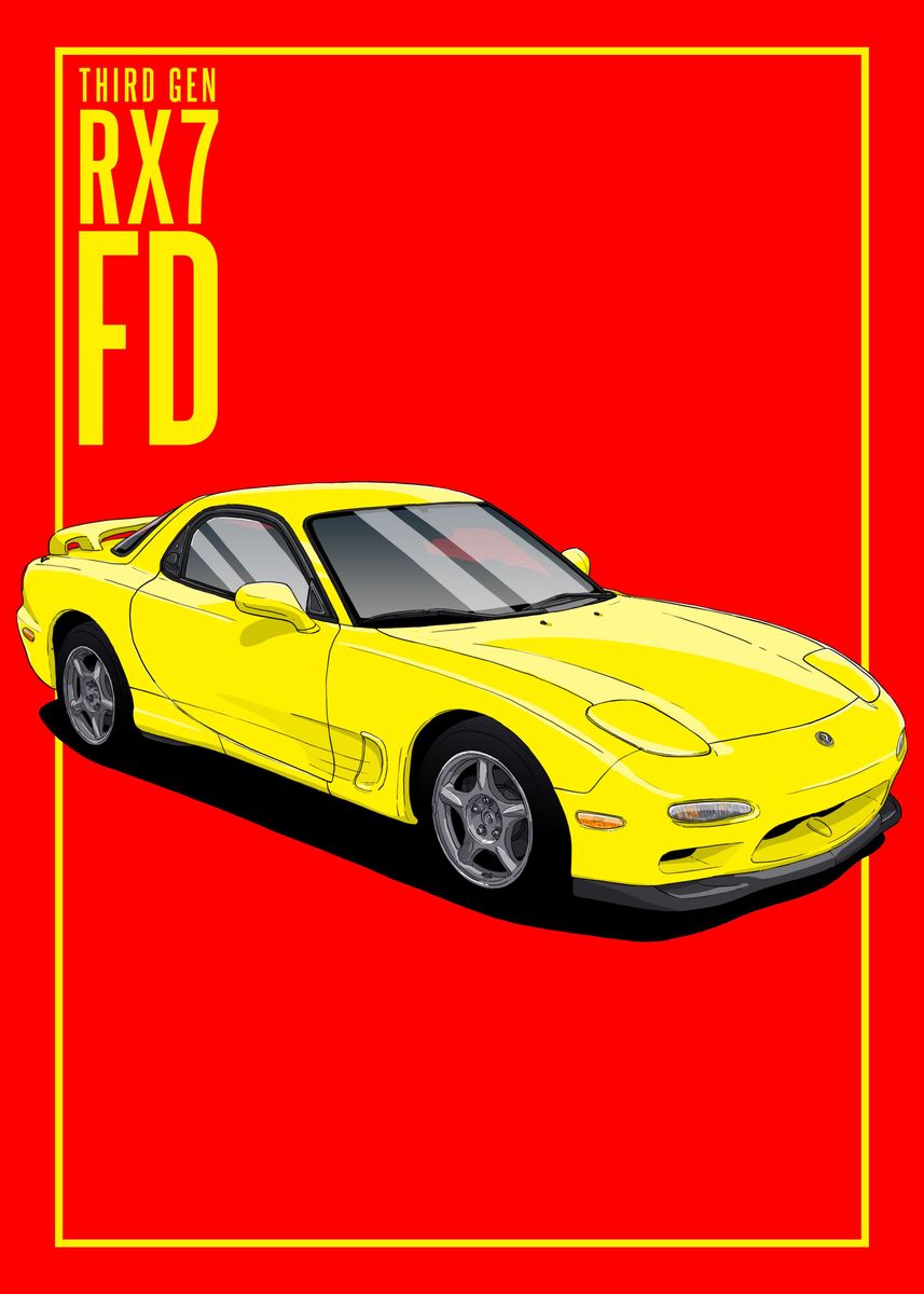 'Mazda RX7 FD' Poster, picture, metal print, paint by ND Fat | Displate