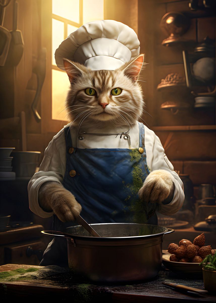'Chef Cat' Poster, picture, metal print, paint by Floty Loty | Displate