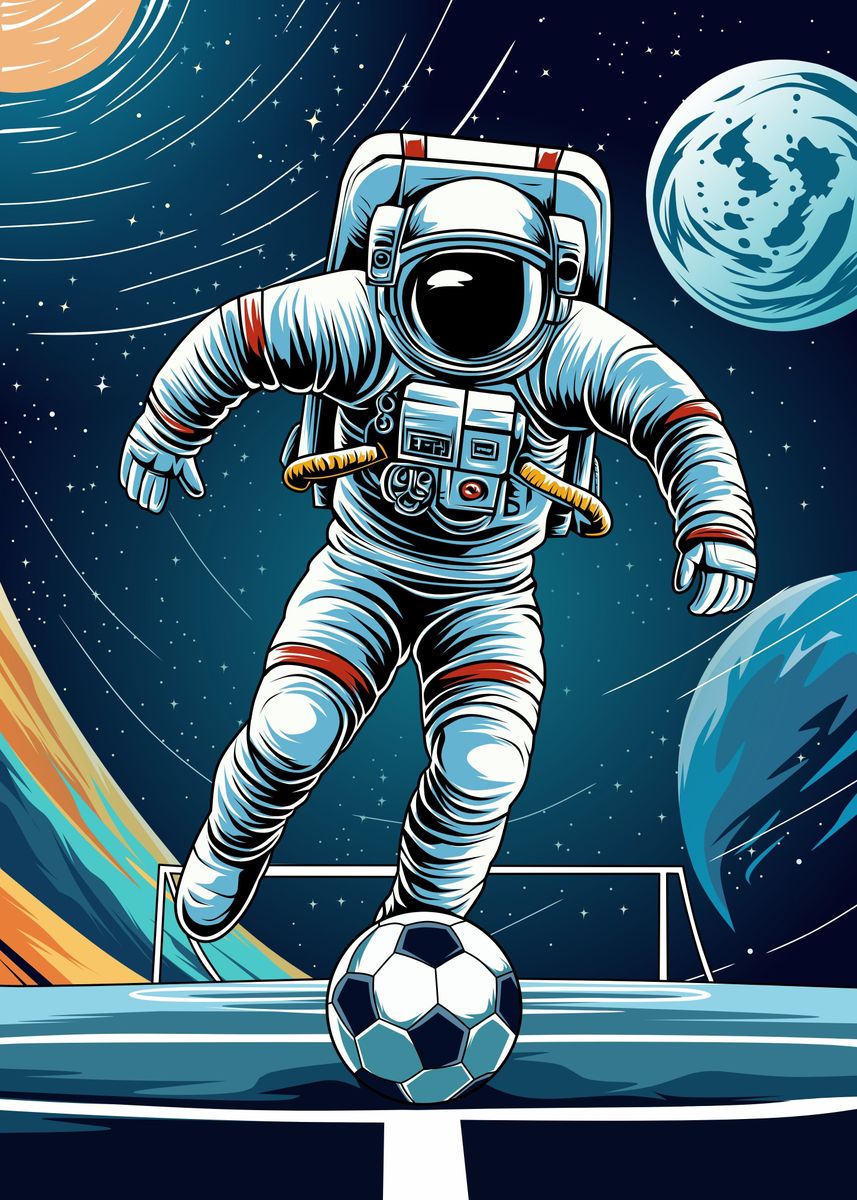 'Soccer Space with Astro' Poster, picture, metal print, paint by ...