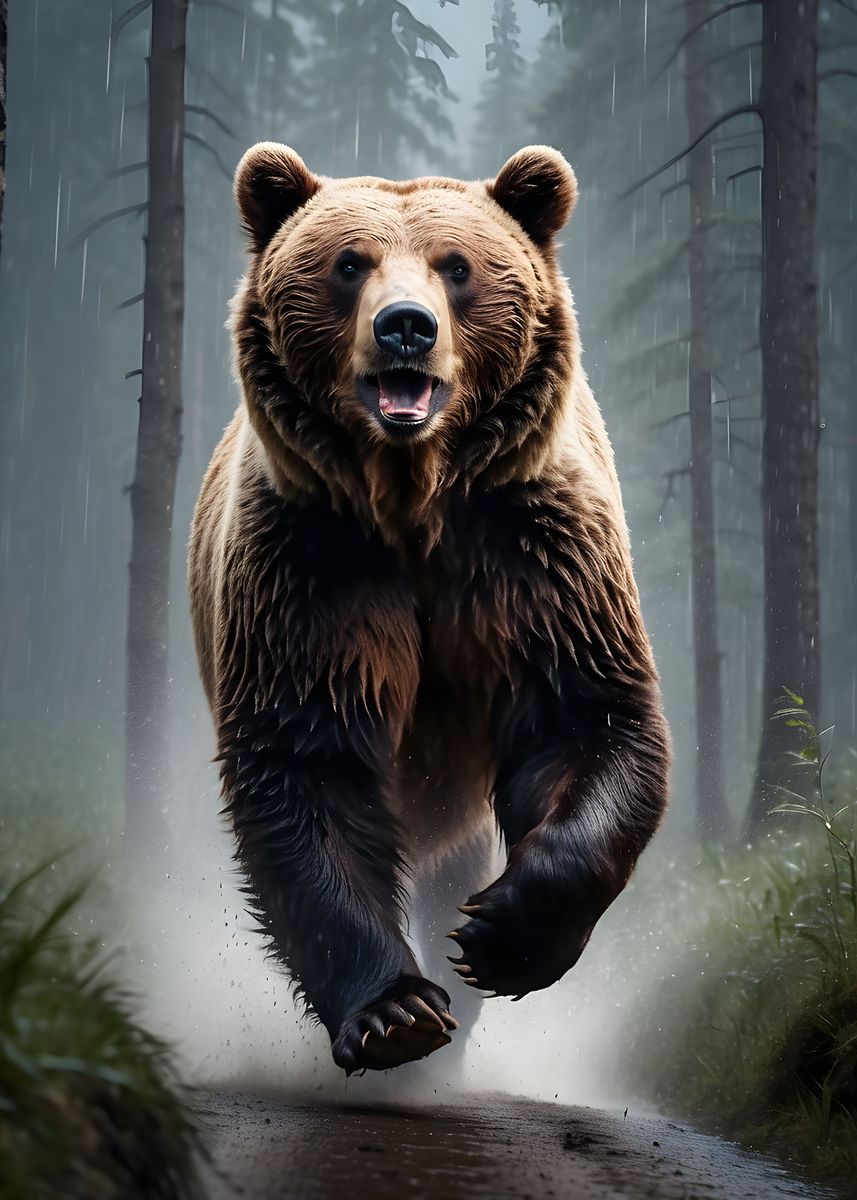 'Bear running in rain' Poster, picture, metal print, paint by Ayen ...