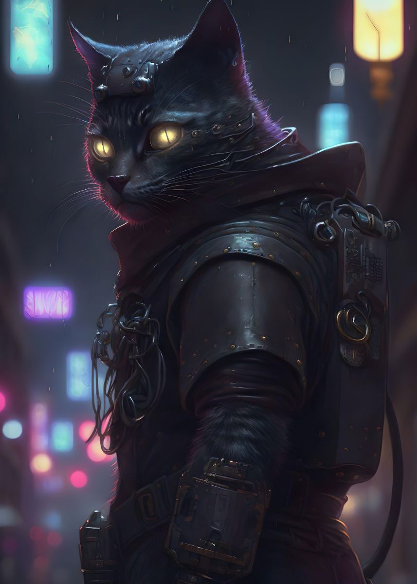'cyberpunk human cat' Poster, picture, metal print, paint by Store ...