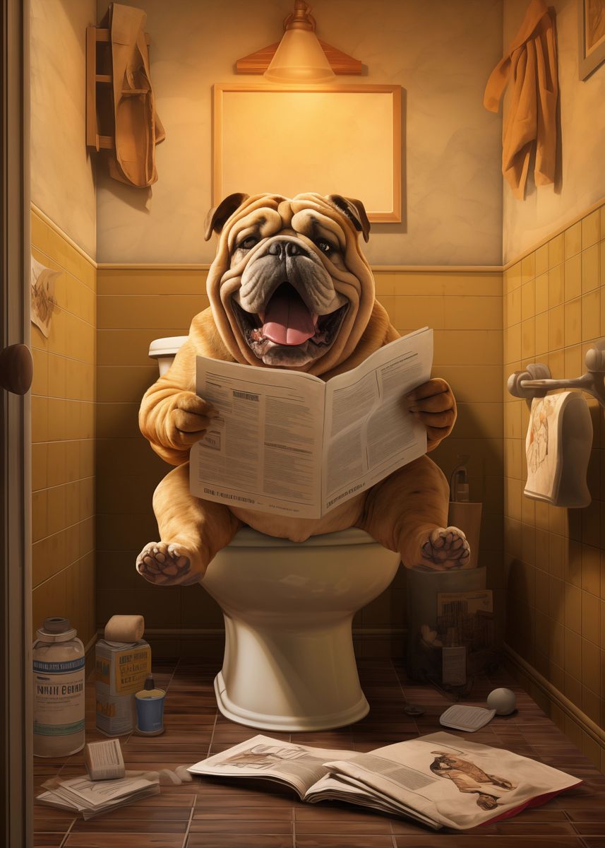 'Fat Dog Toilet Newspaper' Poster, picture, metal print, paint by PxL ...