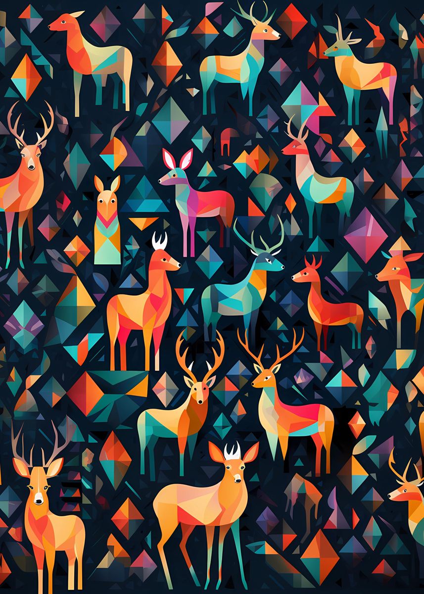 'Geometric forest animals' Poster, picture, metal print, paint by ...