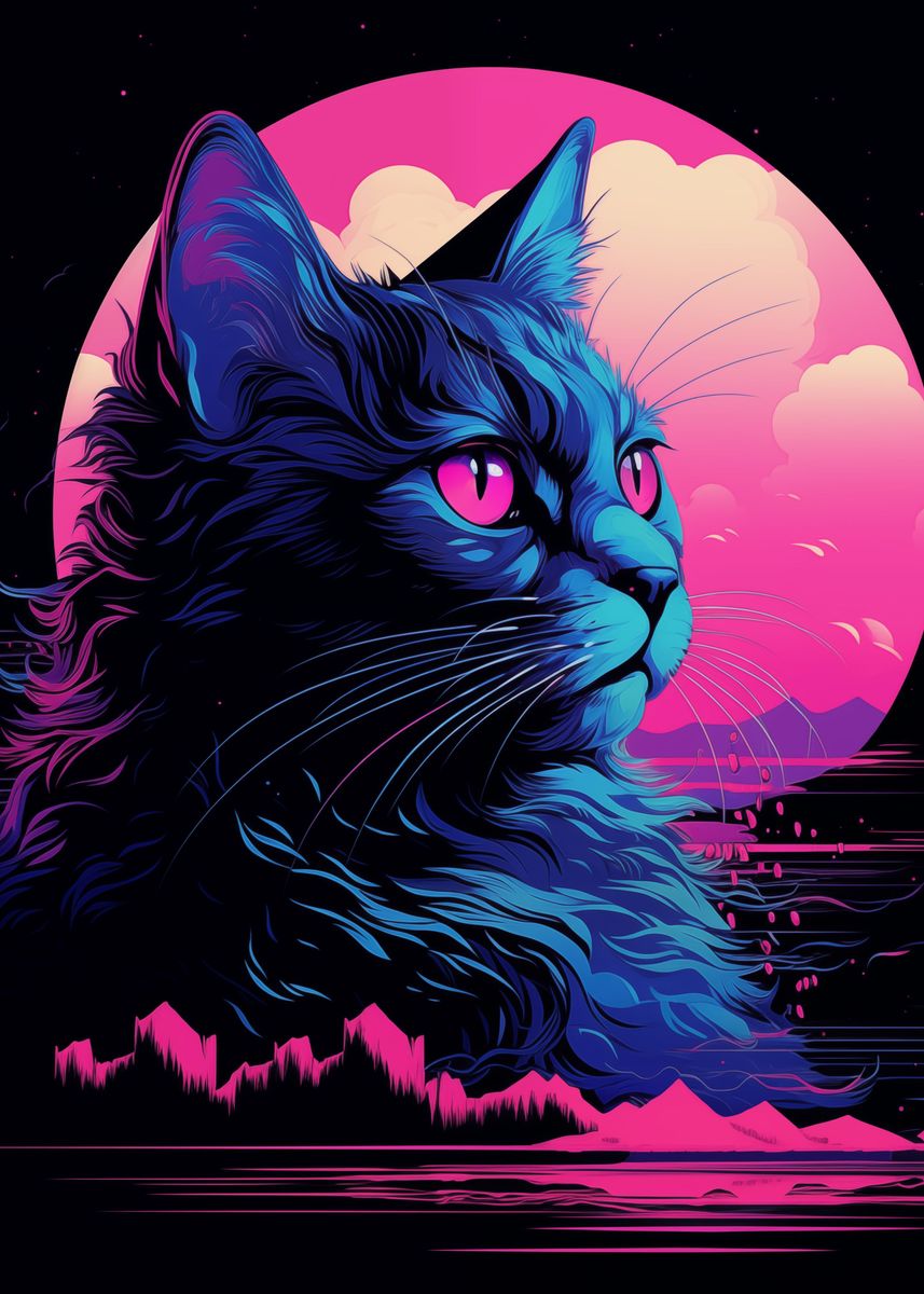 'Vaporwave Cat' Poster, picture, metal print, paint by Akaiji | Displate