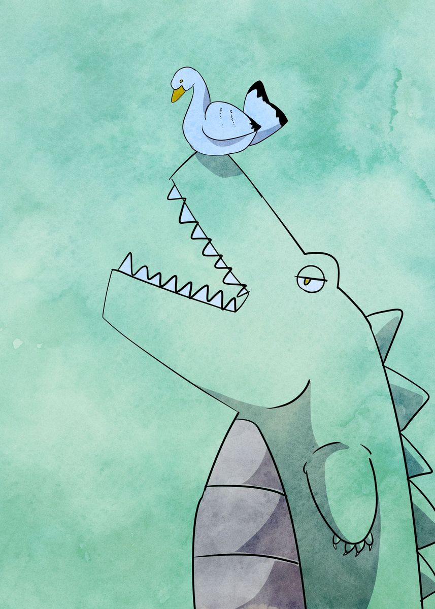 'cute gator and duck' Poster, picture, metal print, paint by hafis ...