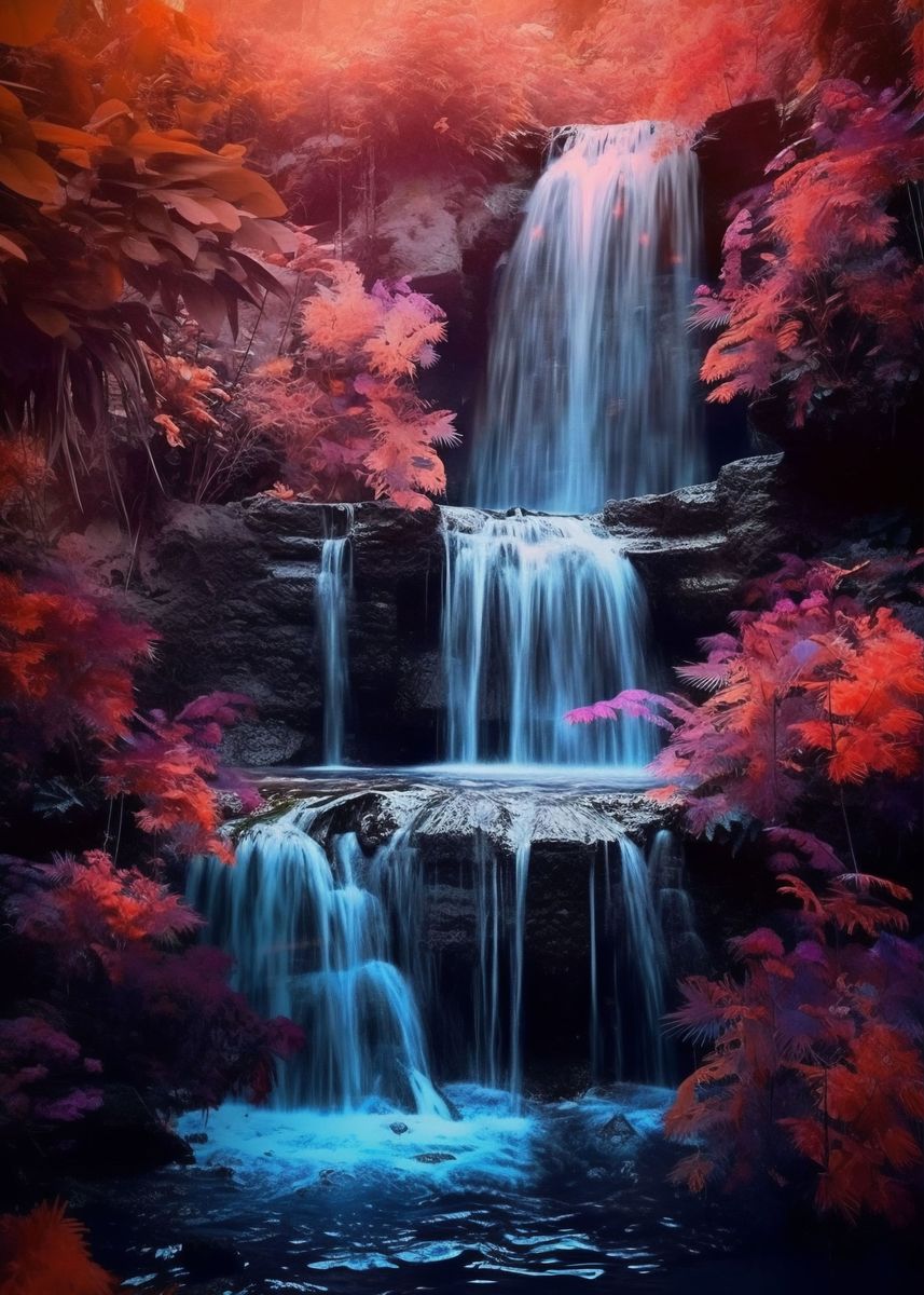 'Autumn Floral Waterfall ' Poster, picture, metal print, paint by ...