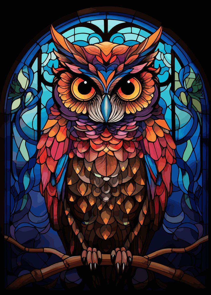 'Owl Stained Glass' Poster, picture, metal print, paint by SuperNova ...