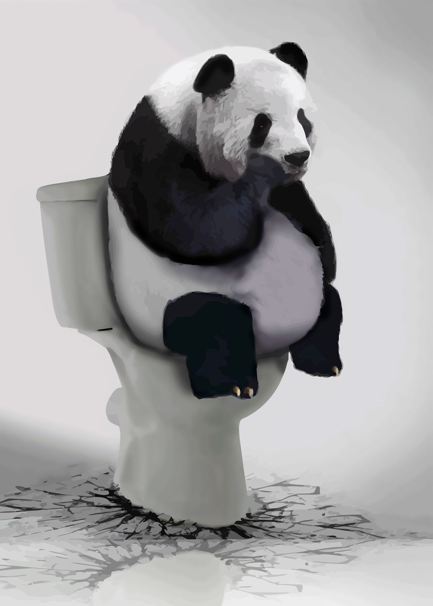 'Panda Funny Bathroom' Poster, picture, metal print, paint by Metal ...
