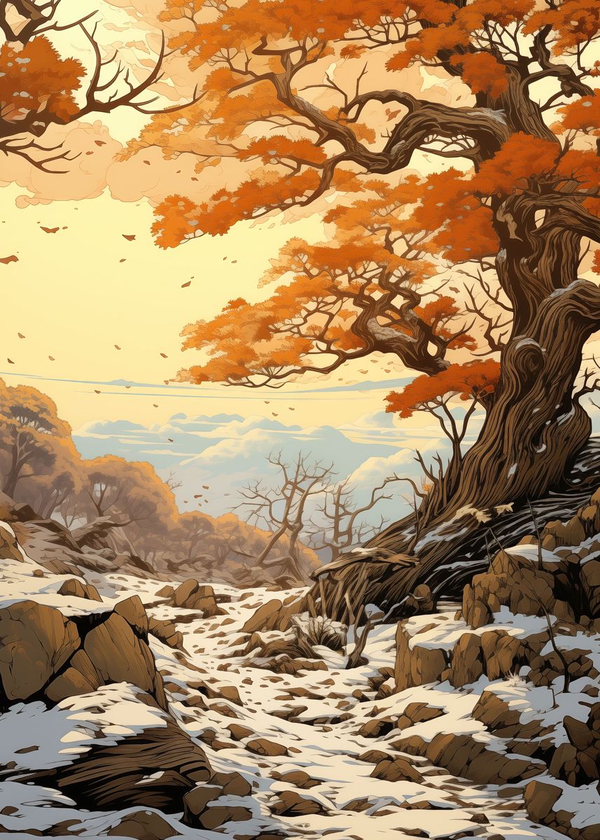 'Tree during the first snow' Poster, picture, metal print, paint by ...