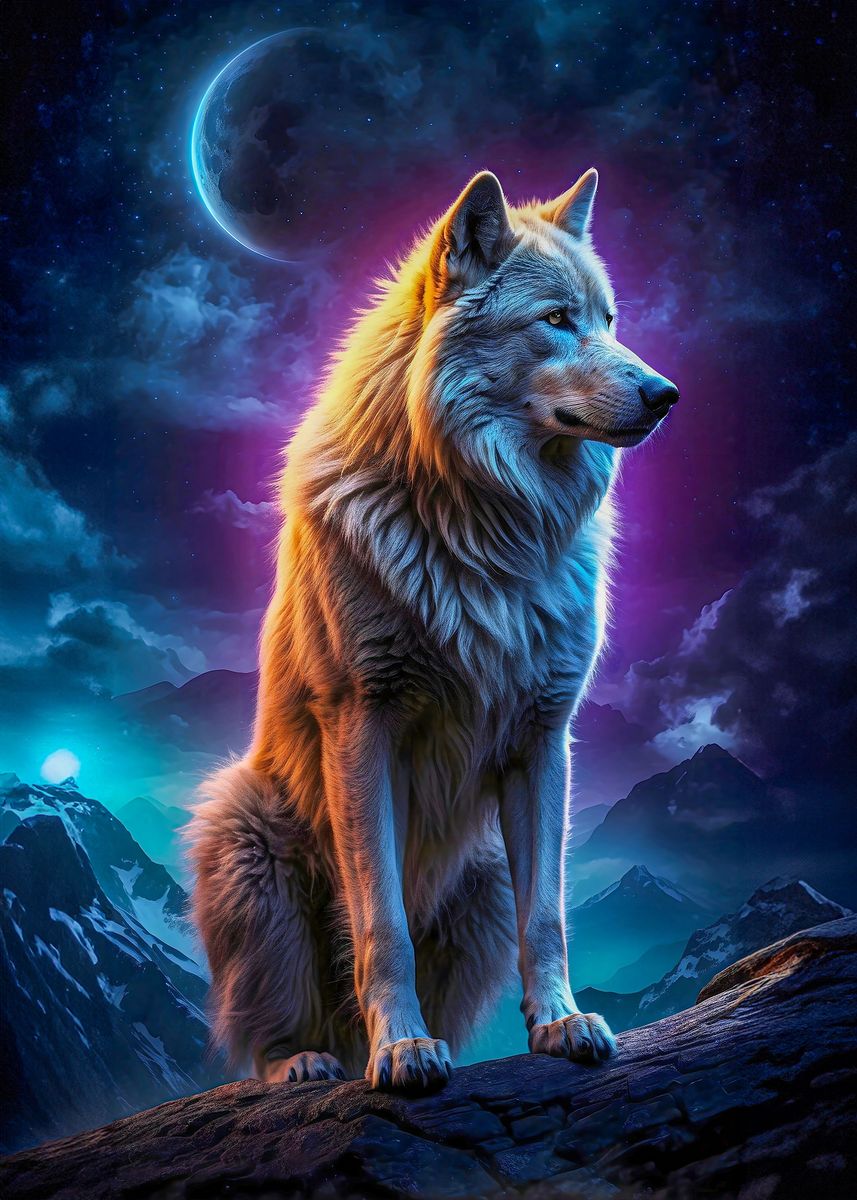 'Wolf Werewolf Landscape' Poster, picture, metal print, paint by ...