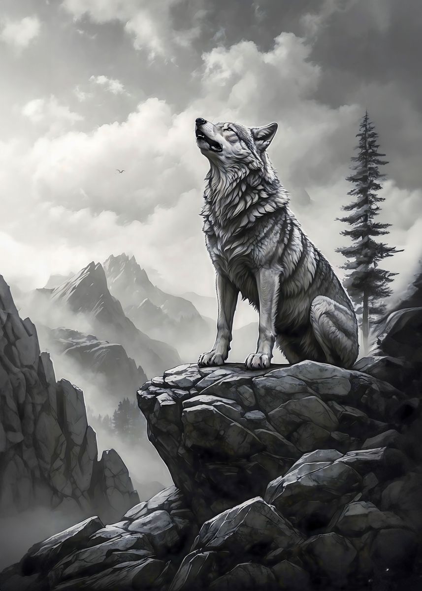 'Wolf Werewolf Landscape' Poster, picture, metal print, paint by ...