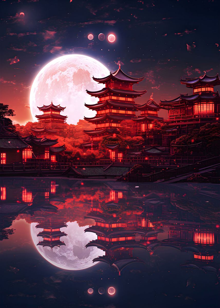 'Red Moon Japan ' Poster, picture, metal print, paint by designgraphic1 ...