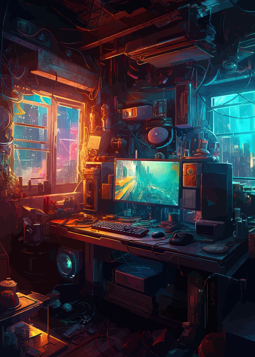 'Computer station In Space' Poster, picture, metal print, paint by Game ...