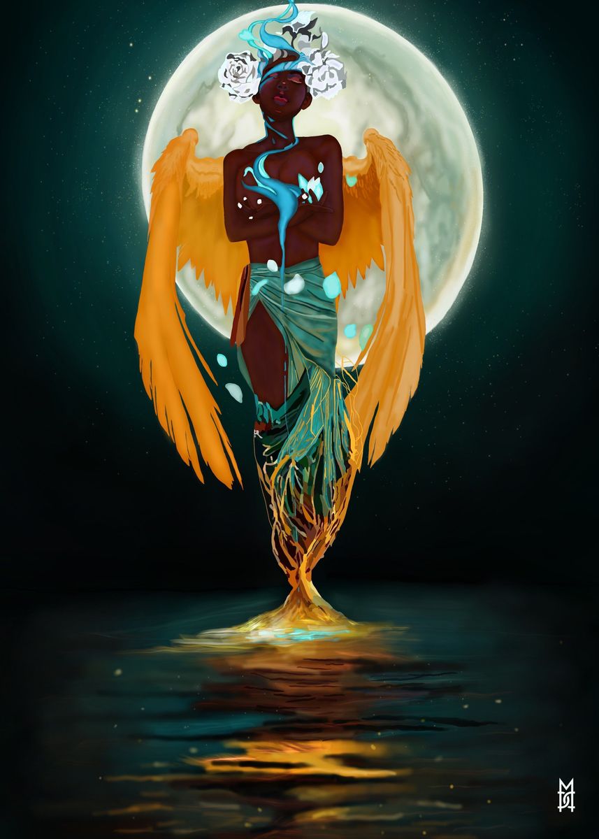 'Angelic Moon Goddess' Poster, picture, metal print, paint by Daramfon ...