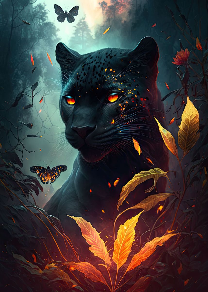 'A Fiery Black Panther' Poster, picture, metal print, paint by Aryan ...