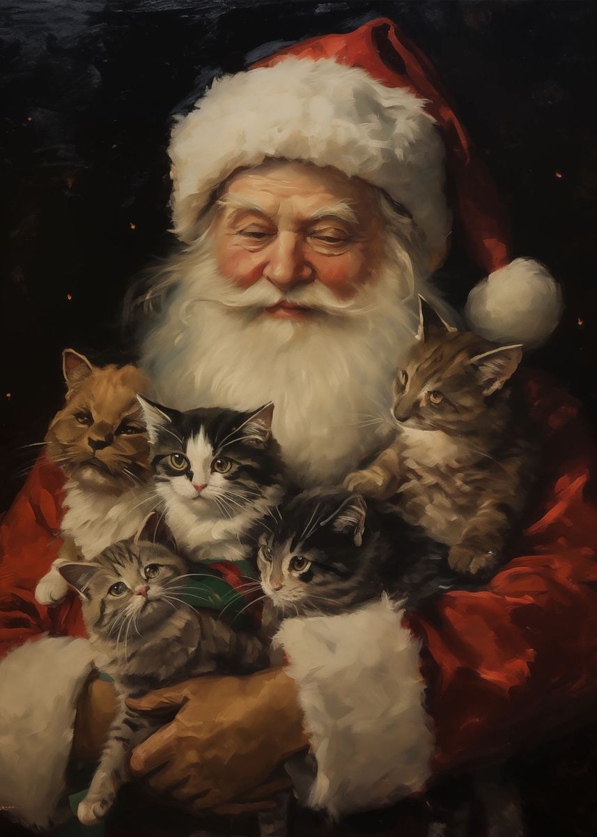 'Vintage Santa Claus Cats' Poster, picture, metal print, paint by Eline ...