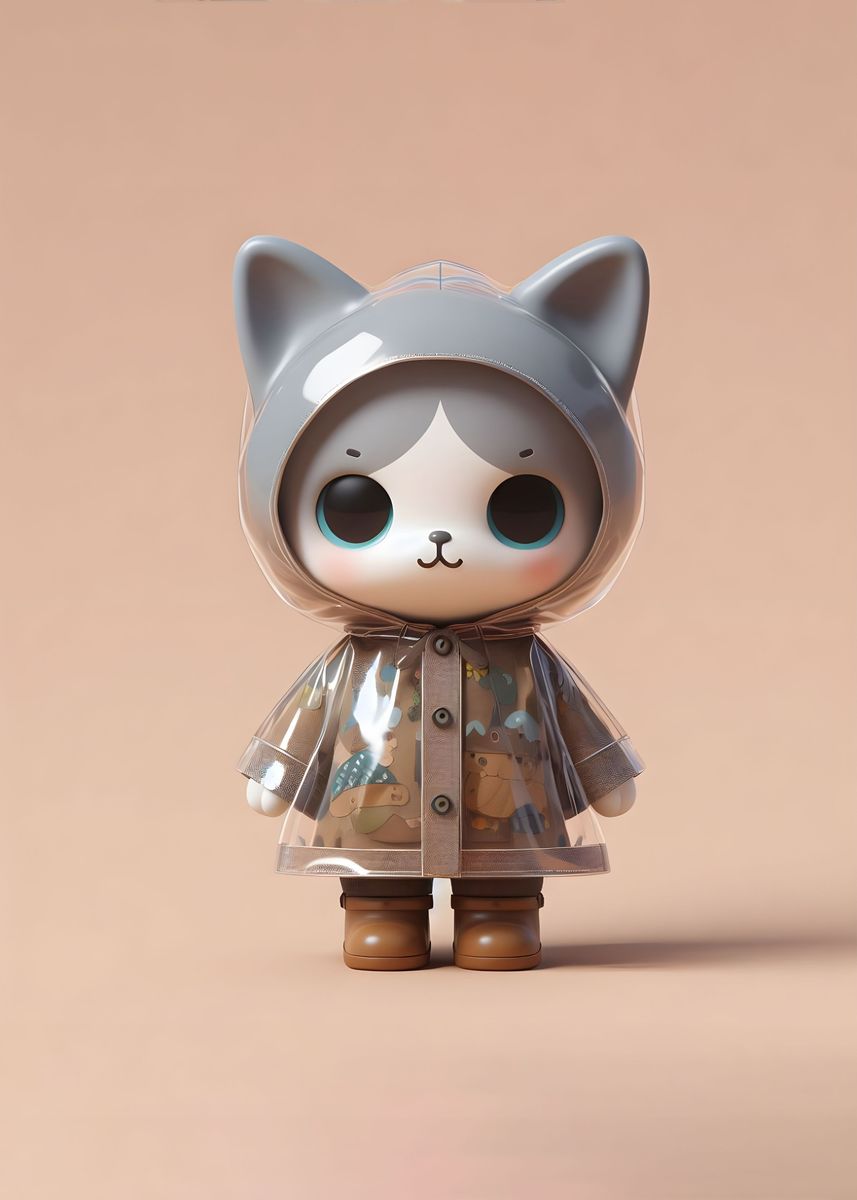 'Profile of a raincoat cat' Poster, picture, metal print, paint by ...