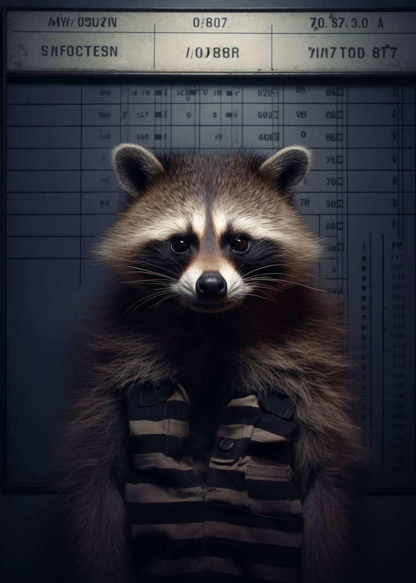 'Raccoon Criminal Mugshot' Poster, picture, metal print, paint by Zenz ...