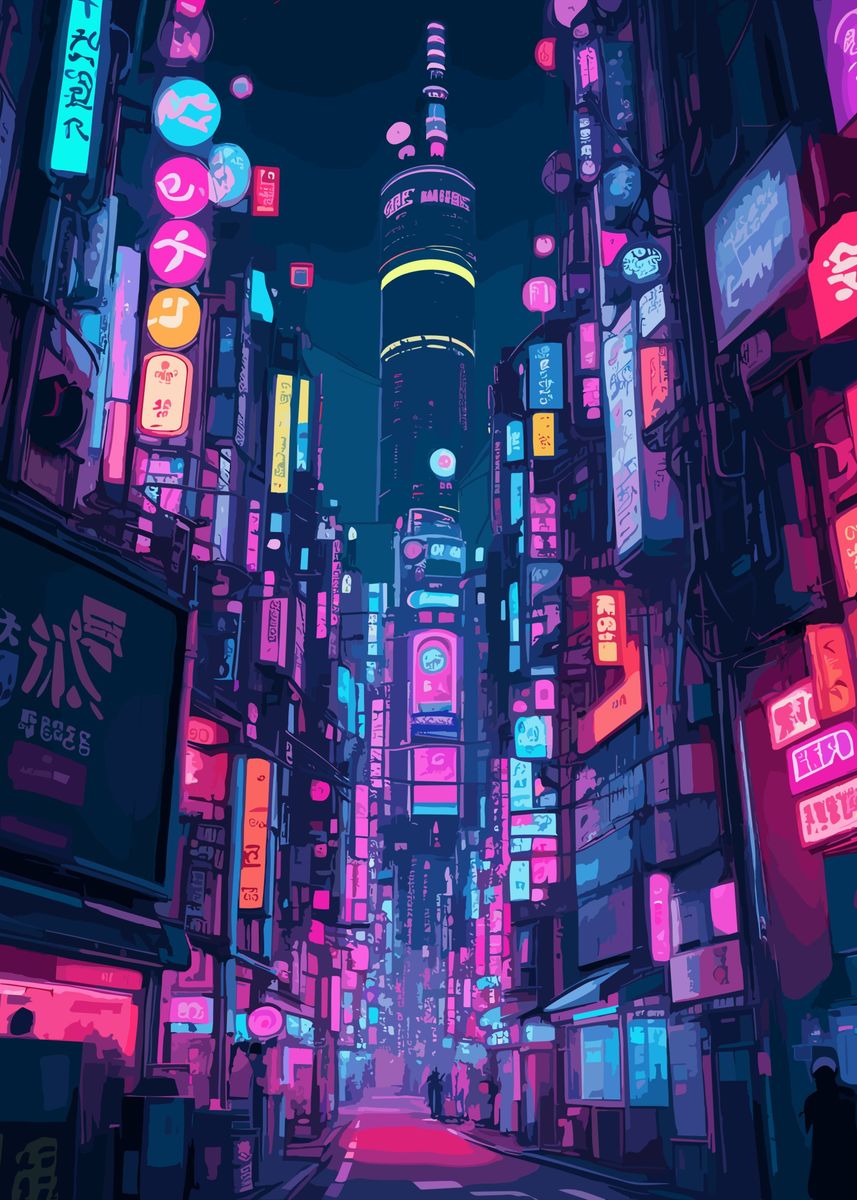 'Neon Tokyo' Poster, picture, metal print, paint by Vicky Hanggara ...