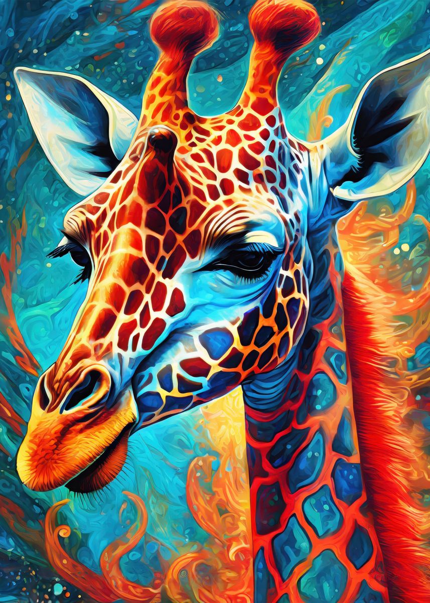 'Mystical Neon Giraffe' Poster, picture, metal print, paint by Florian ...