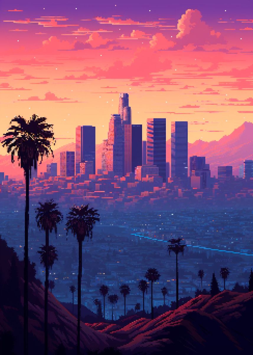 'Los Angeles Pixel Art' Poster, picture, metal print, paint by LVTFCO ...