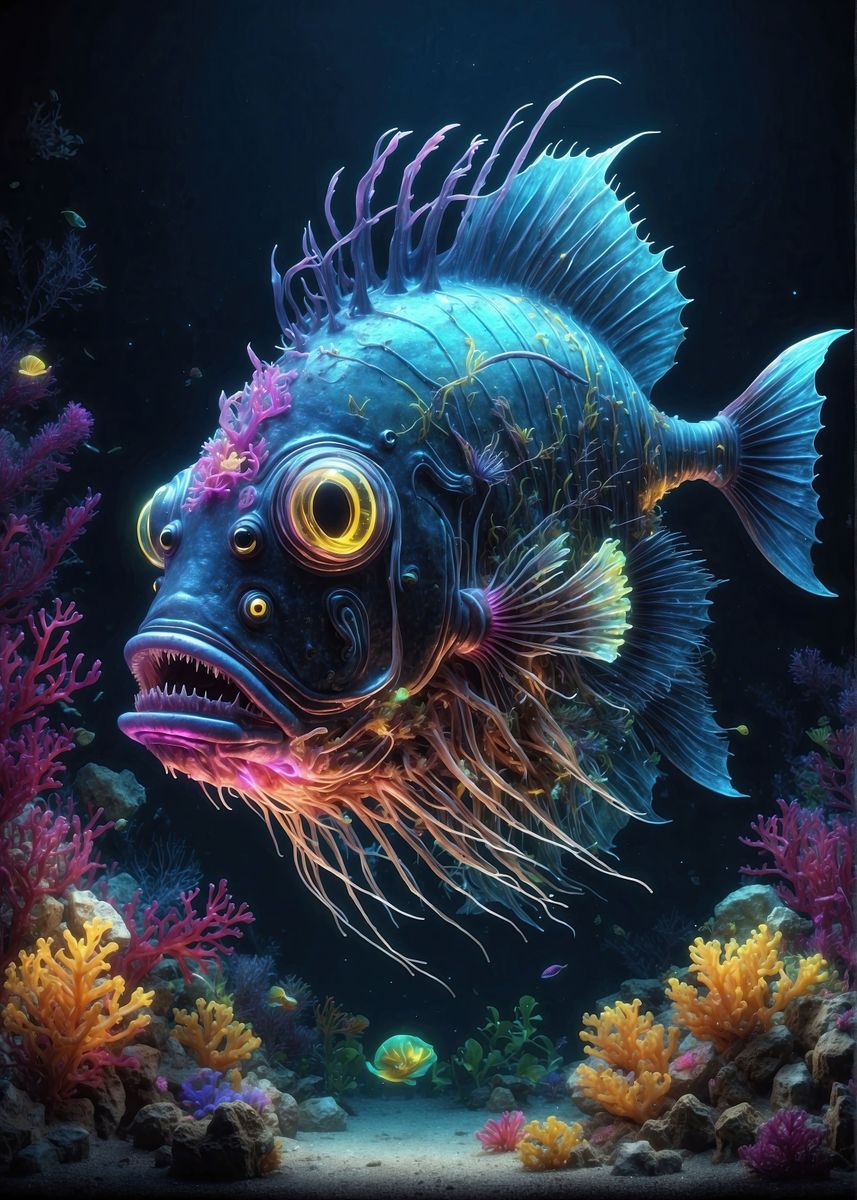 'Bioluminescence Fish' Poster, picture, metal print, paint by LP Design ...