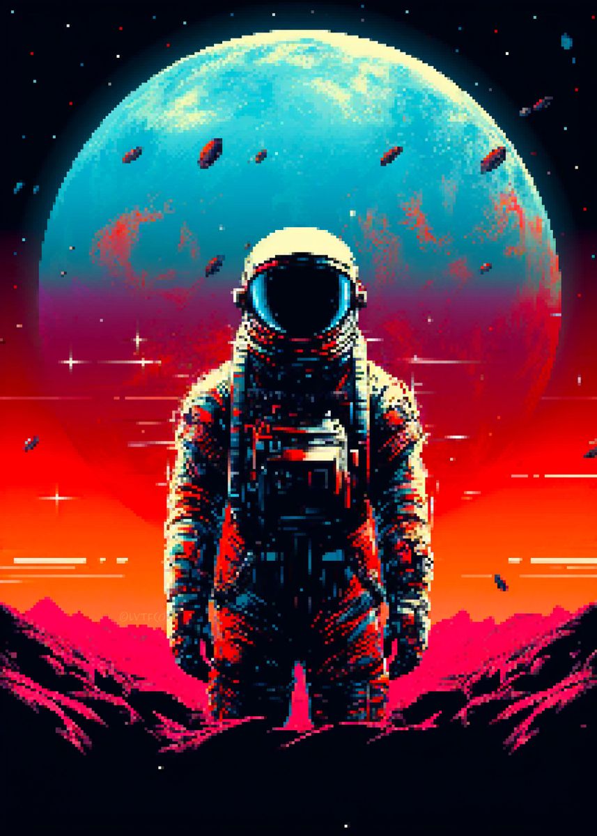 'Synth Spaceman Pixel Art' Poster, picture, metal print, paint by ...