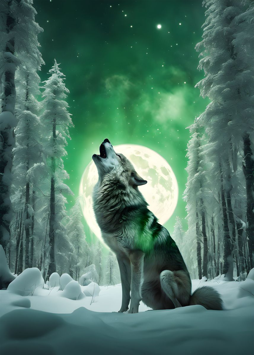 'wolf howling moonlight' Poster, picture, metal print, paint by Zeeshan ...